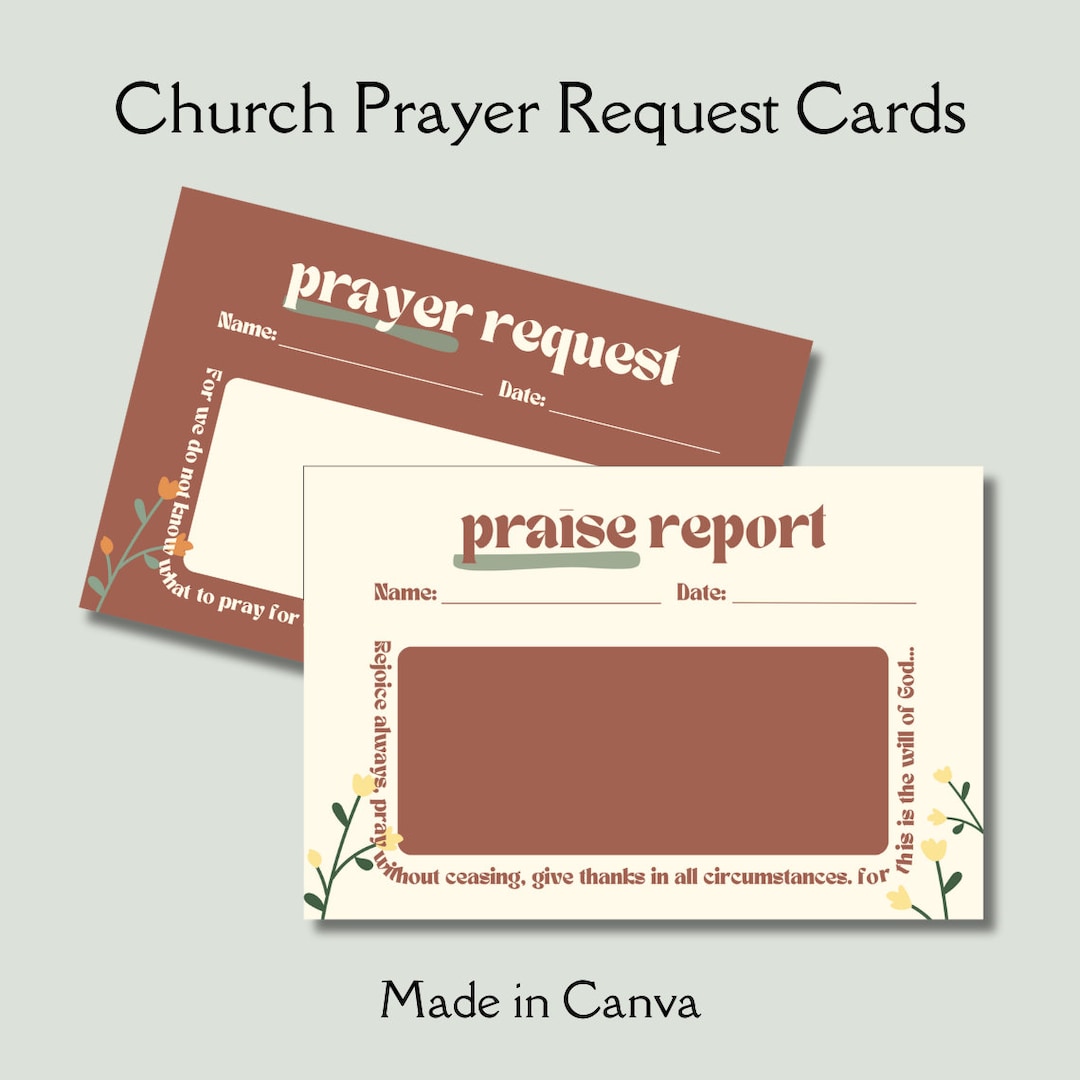 Church Prayer Request & Praise Report Card Templates | Canva Editable ...