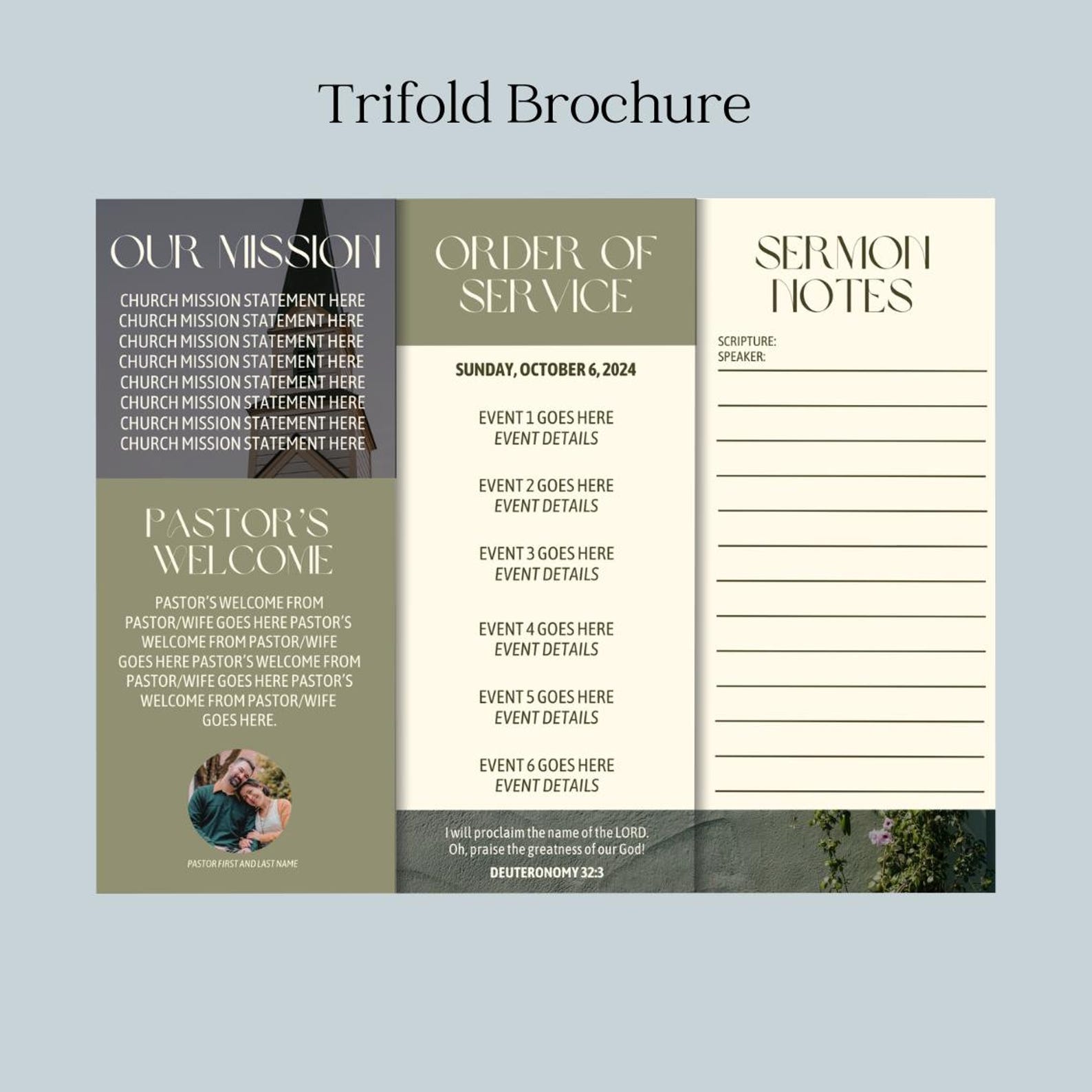 Earthy Trifold Church Bulletin Template | Canva Editable Design - Etsy