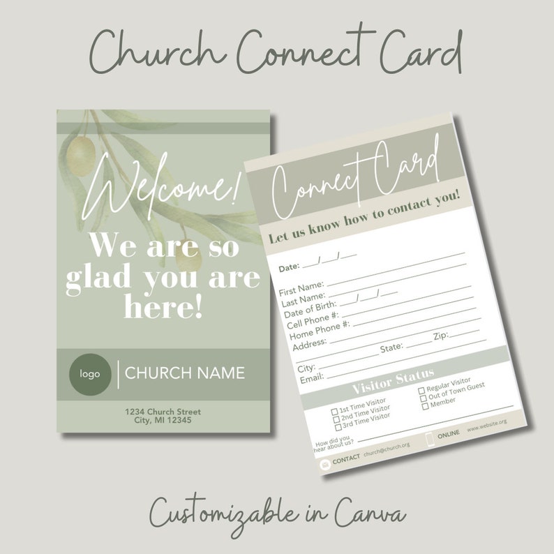 Olive & Neutrals Church Connect Card Template | Canva Editable Design ...