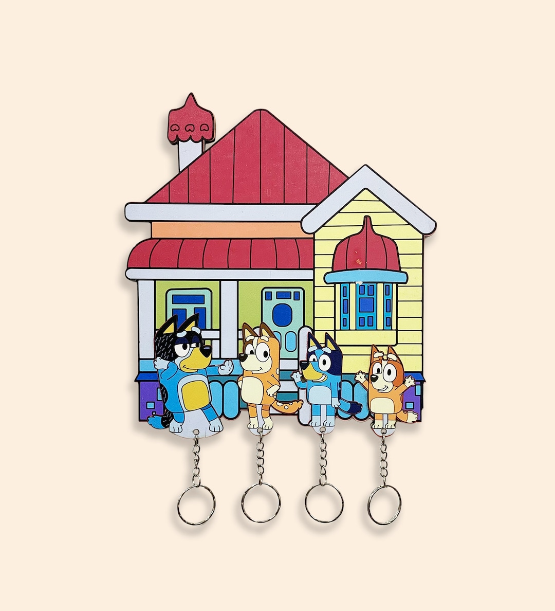 Bluey Wooden Keychain, Bluey Family Keychain, Bluey Keyring Holder ...