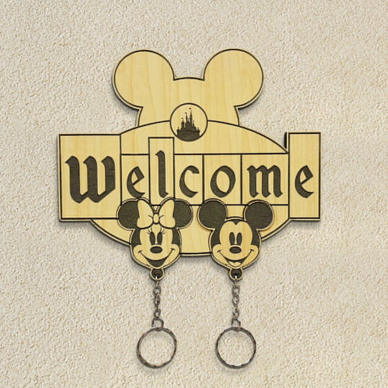 Mickey and Minnie Wooden Keychain, Disney Keychain, Mickey Mouse ...