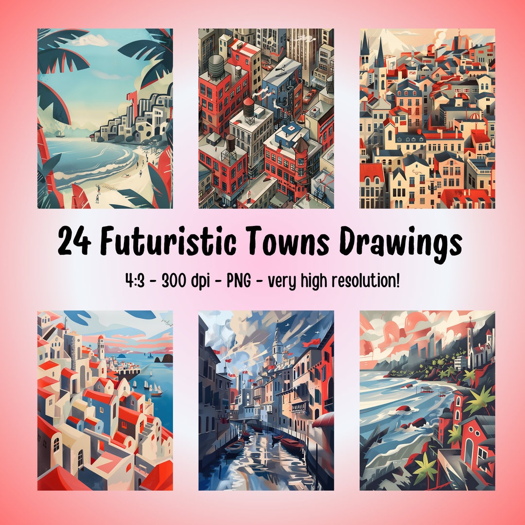 Futuristic Towns Art Bundle - 26 High-resolution PNG Files of Sci-fi ...