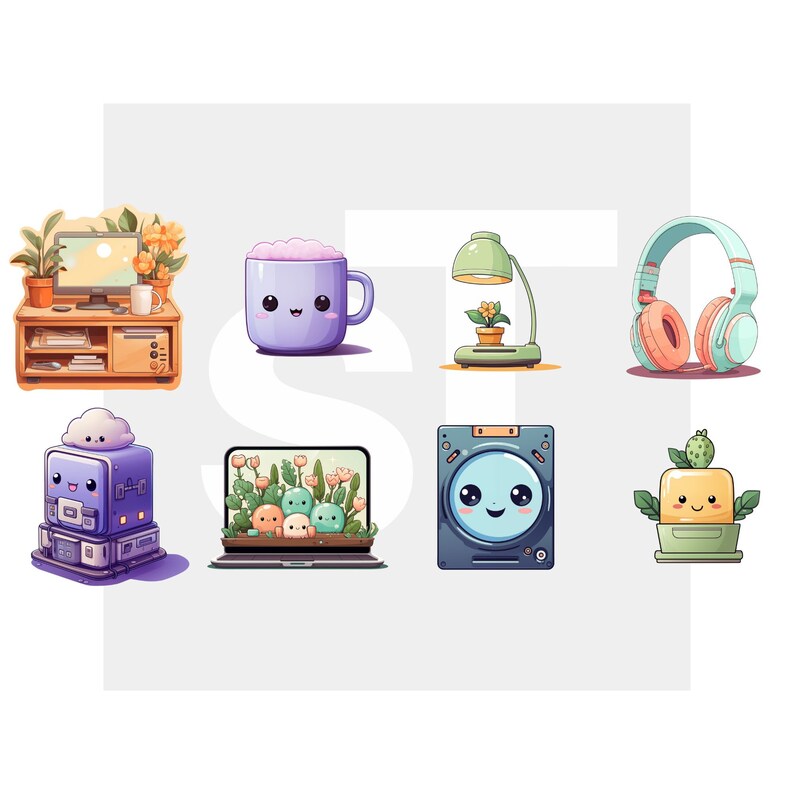 Cute Tech Buddies Clipart Bundle - 40 PNG Files of Adorable Tech ...