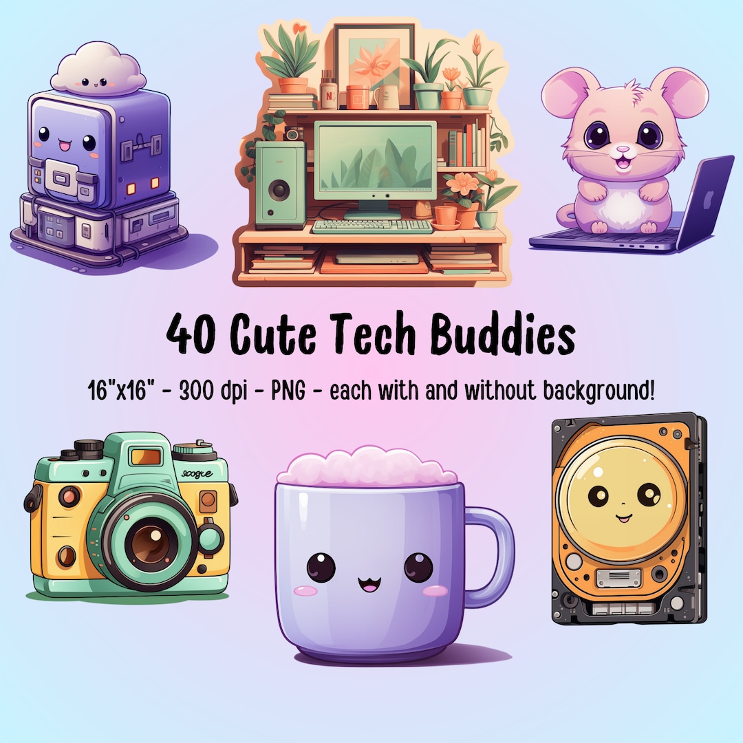 Cute Tech Buddies Clipart Bundle 40 PNG Files of Adorable Tech Gadgets ...