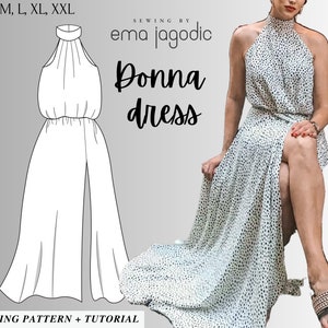 Dona Women Dress Sewing Pattern With High Neck Collar, Prom Dress ...