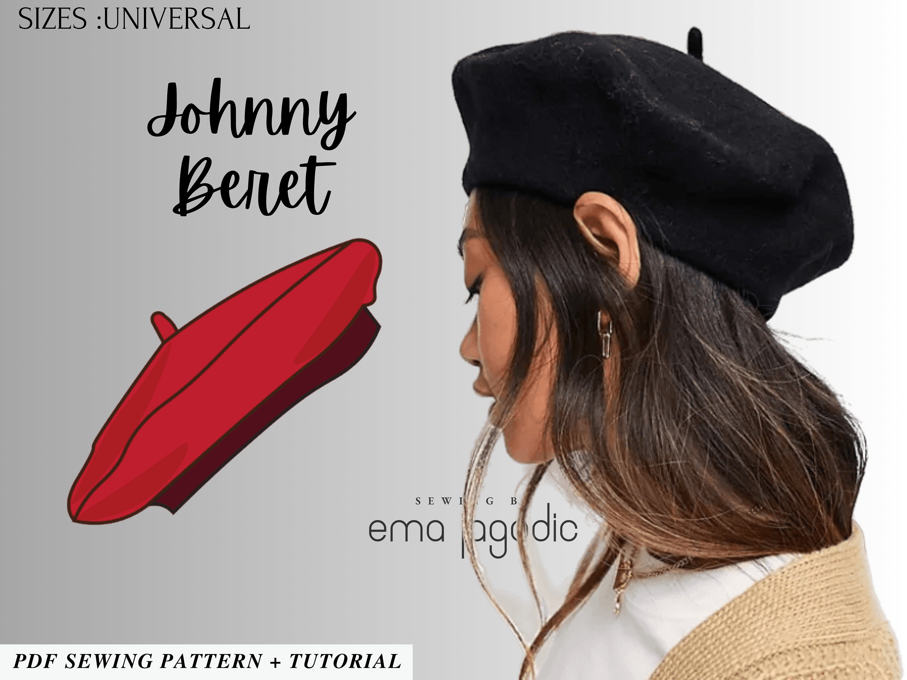 Johnny French Beret Sewing Pattern / Universal Size / Instant Delivery ...
