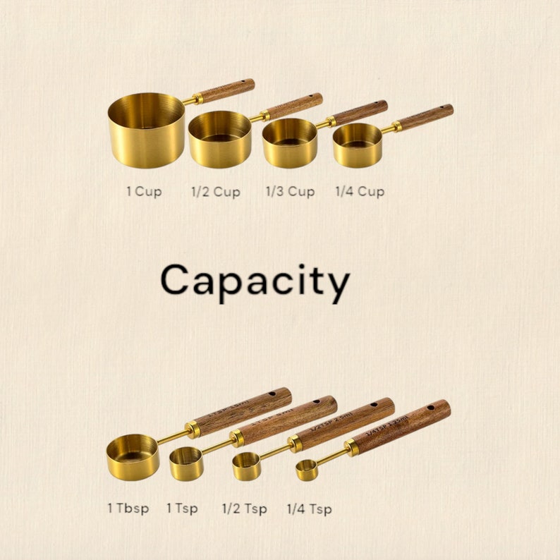 Handcrafted Gold Measuring Cup Set Stainless Steel Wooden Measuring ...