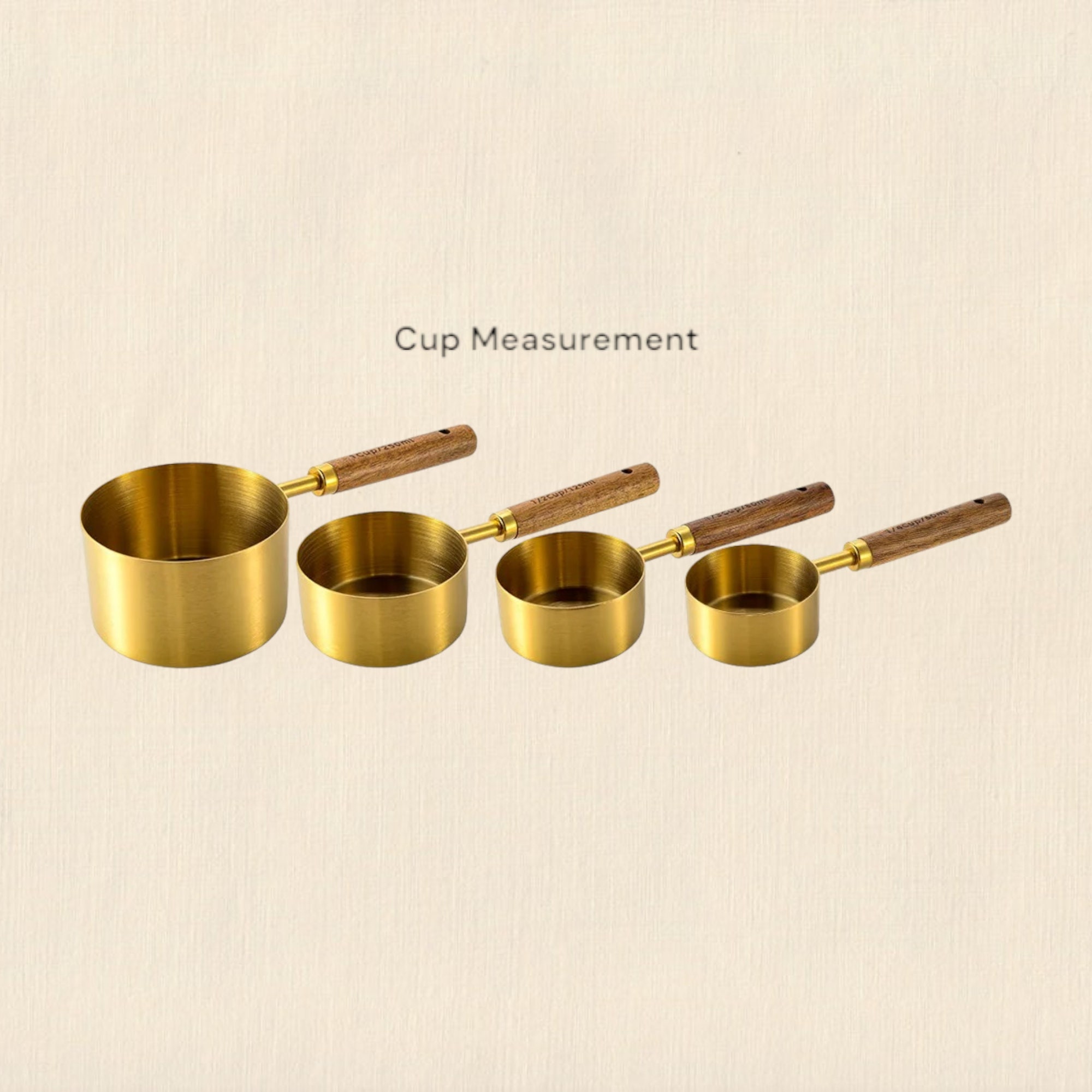 Handcrafted Gold Measuring Cup Set Stainless Steel Wooden Measuring ...
