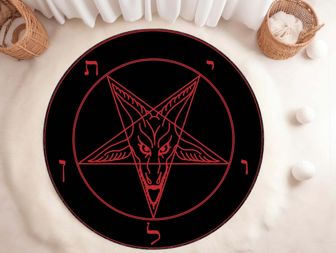 Satanic Pentagram Round Rug, Satanic Dark Skull Rug, Goatboi Rug ...