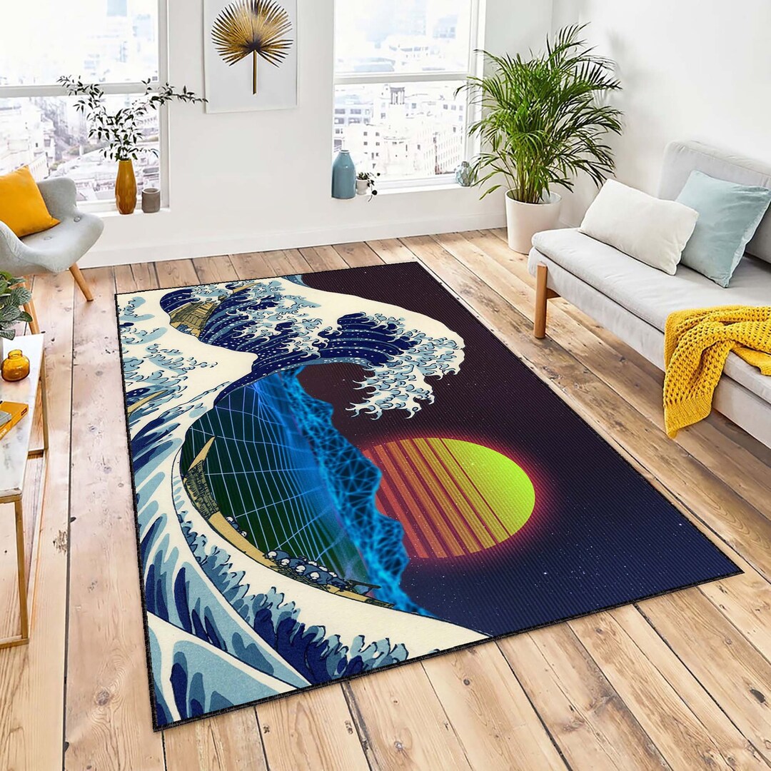 Great Wave, Waves Circle Rug, Artsy Movie Rug, for Living Room Rug ...