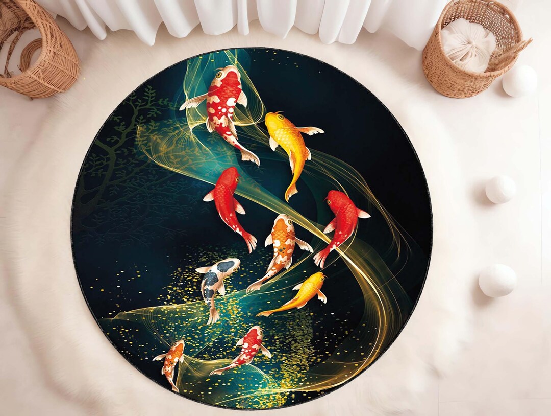 Kodama Koi Pond Rug, Japanese Fish Rug, Housewarming Rug, Contemporary ...