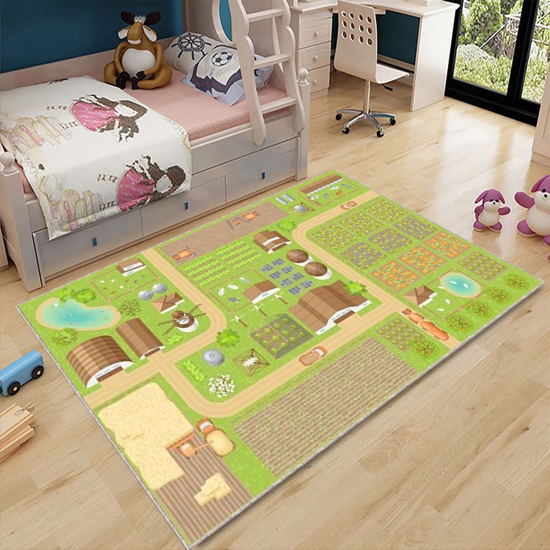 Personalized Kids Play Mat With Green Farm Roads and Fields Vegetable ...