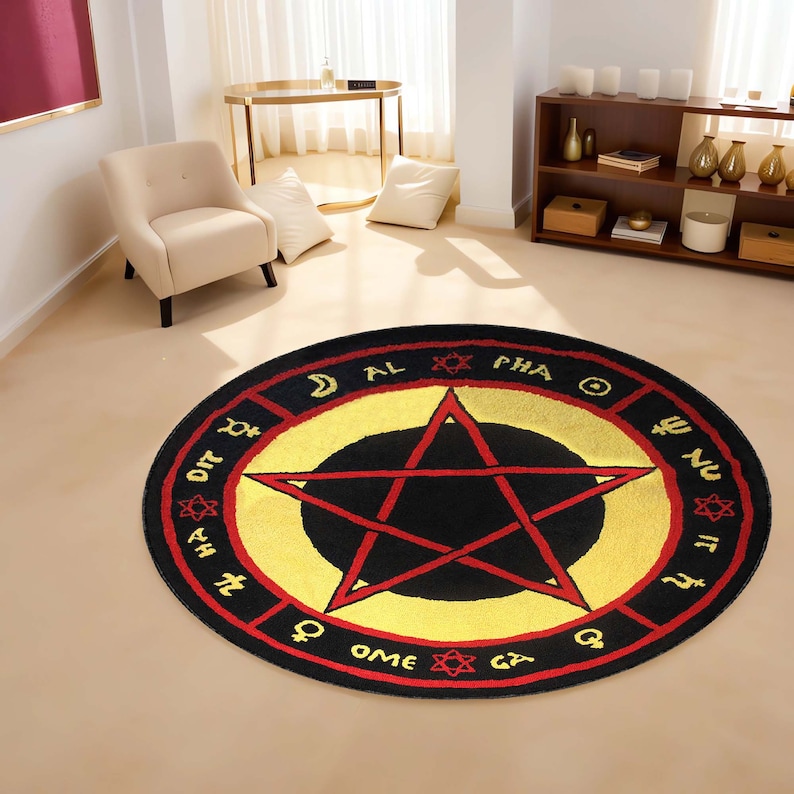 The Love Witch Patterned Rug, Astrology Rug, Movie Decor, Red Pentagram ...