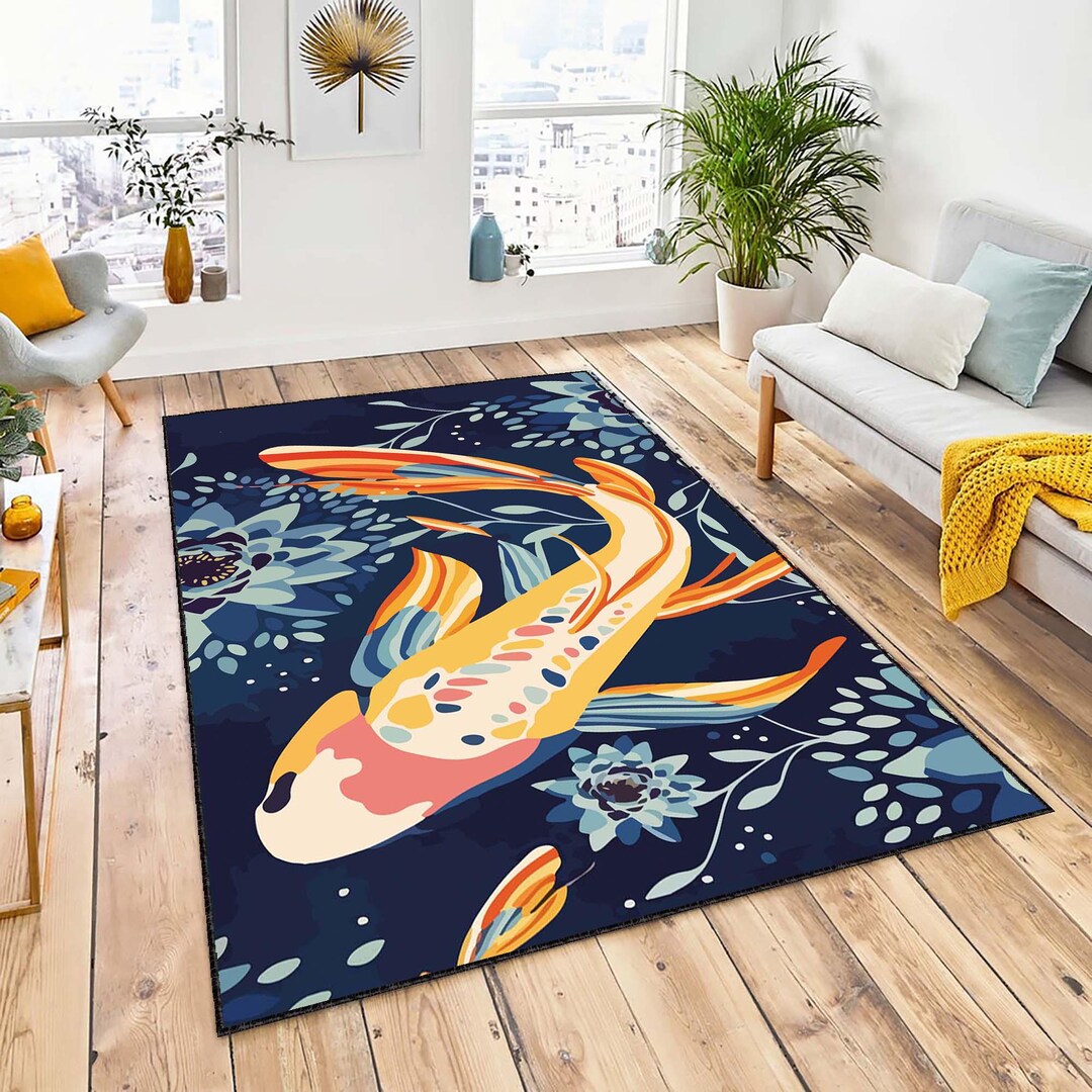 Koi Fish Rug, Japanese Fish Rug, Koi Art Rug, Elegant Japanese Koi Fish ...