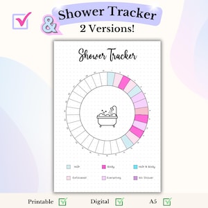 Shower Tracker Habit Wheel A5 Bullet Journal Page Digital Monthly ...