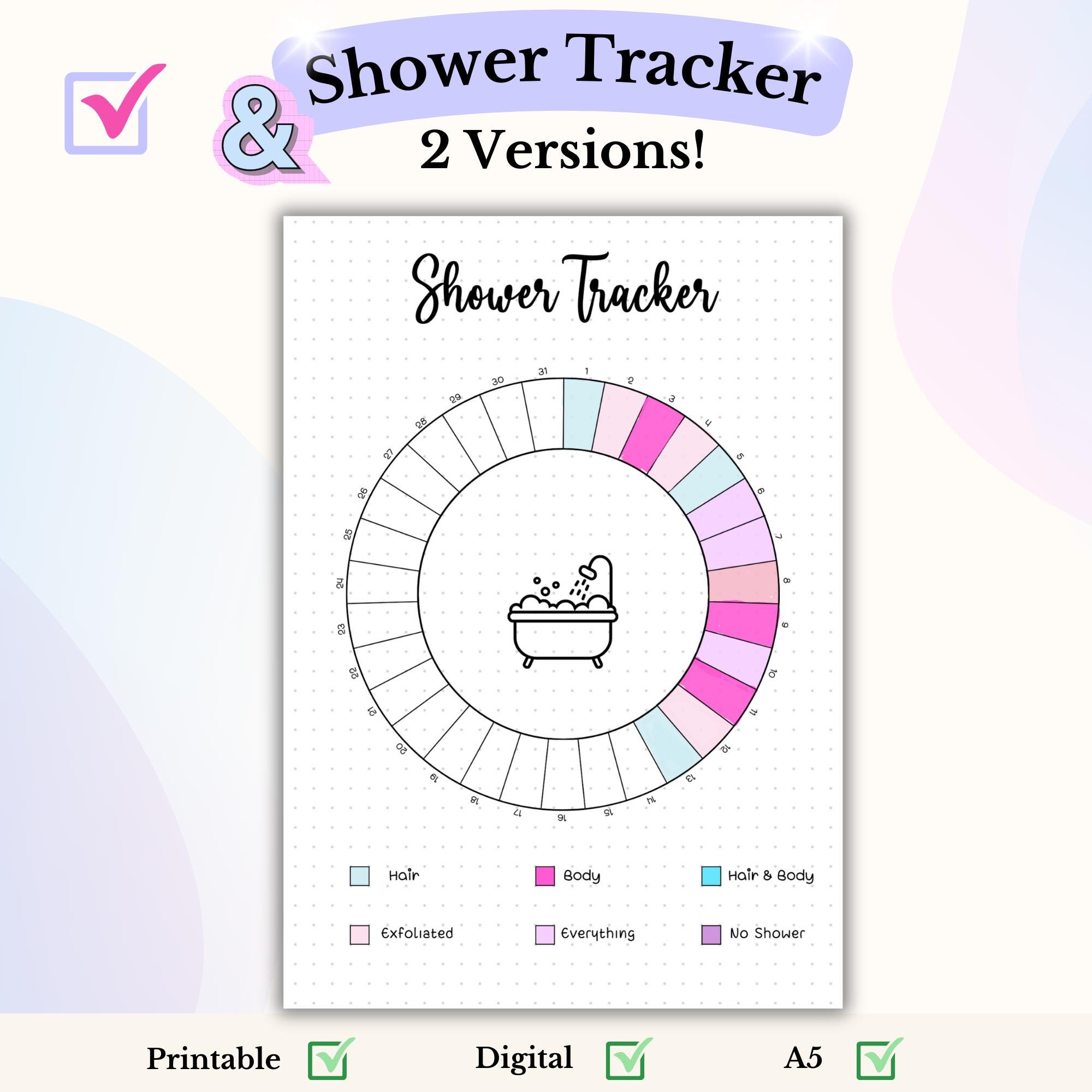 Shower Tracker Habit Wheel A5 Bullet Journal Page Digital Monthly ...