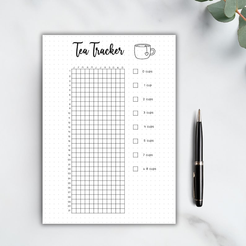 Tea Tracker Bullet Journal Printable Page Yearly Tea Log Daily Caffeine ...