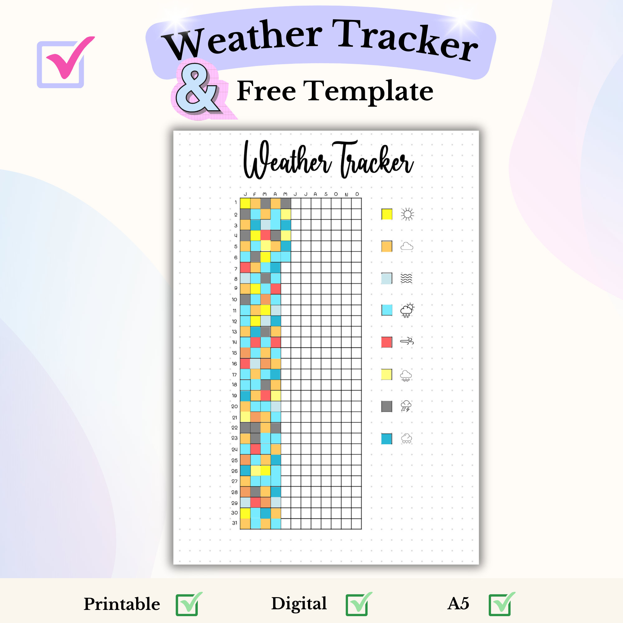Weather Tracker A5 Bullet Journal Page Digital Yearly Tracker Planner ...