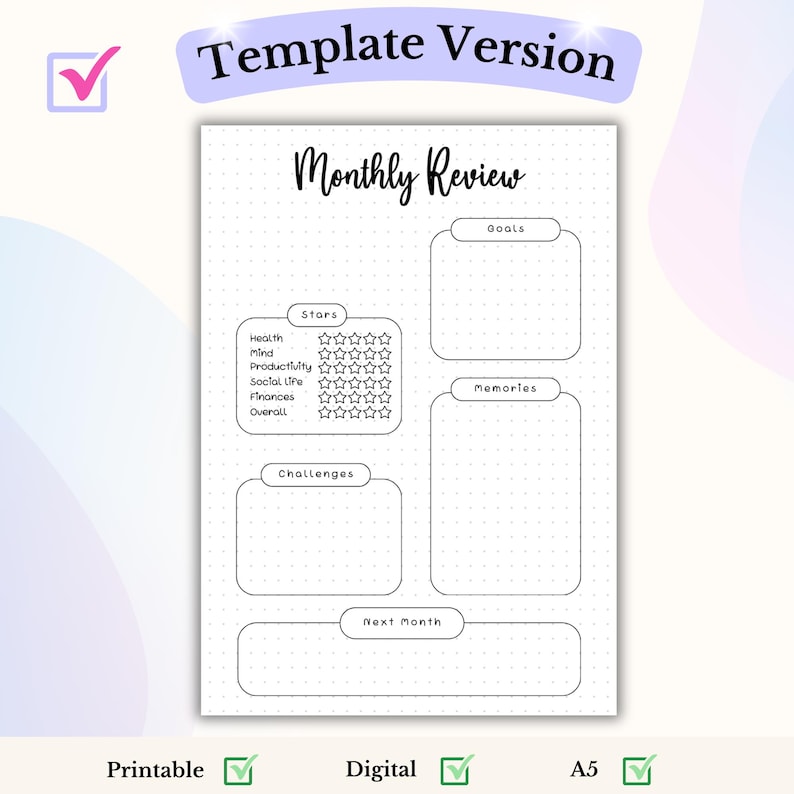 Monthly Review Bullet Journal Page Monthly Planner Journal Printable ...