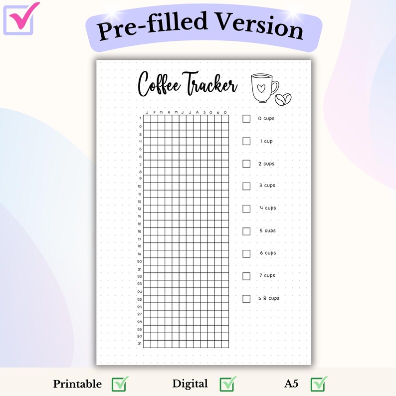 Coffee Tracker Bullet Journal Printable Page Yearly Coffee Log Daily ...