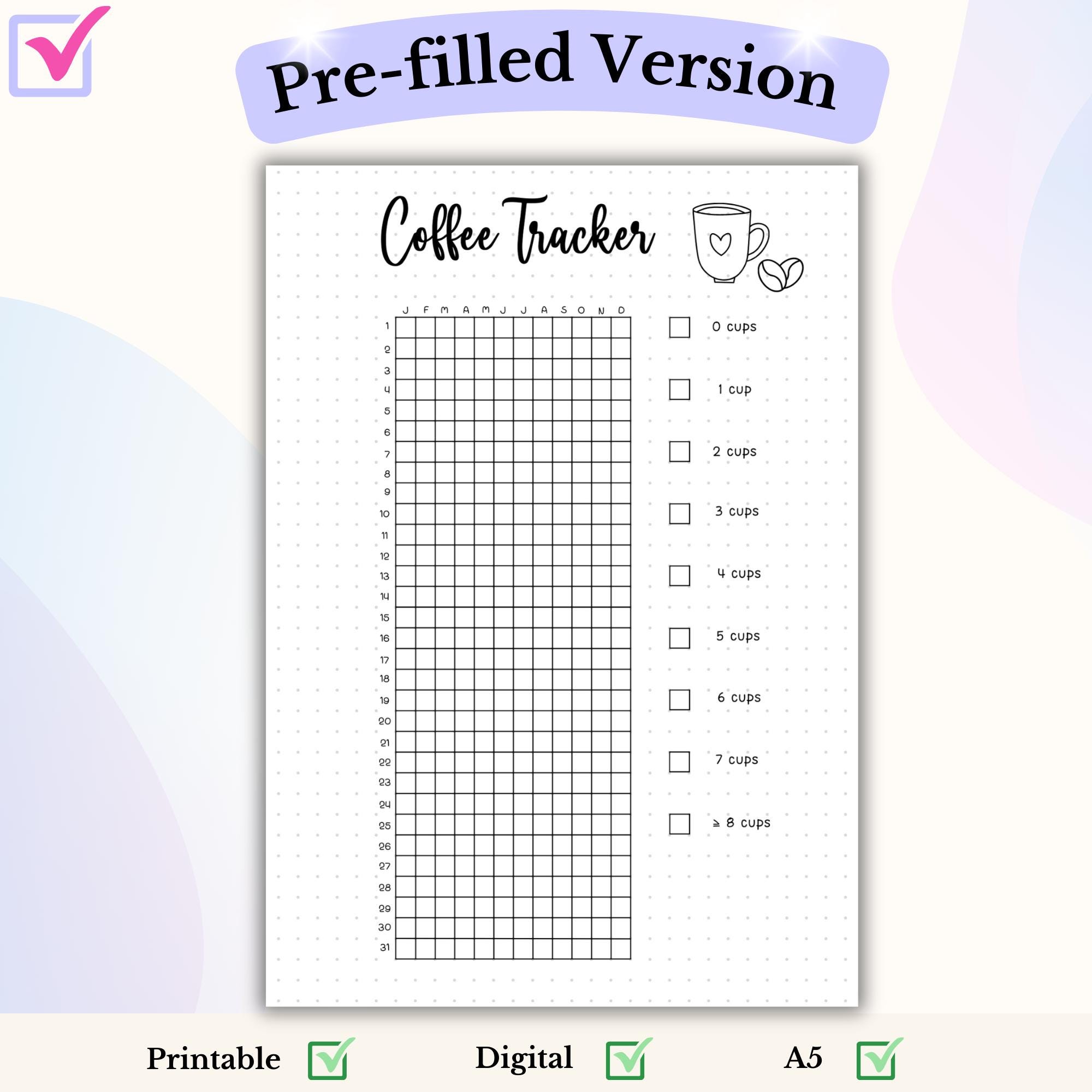 Coffee Tracker Bullet Journal Printable Page Yearly Coffee Log Daily ...