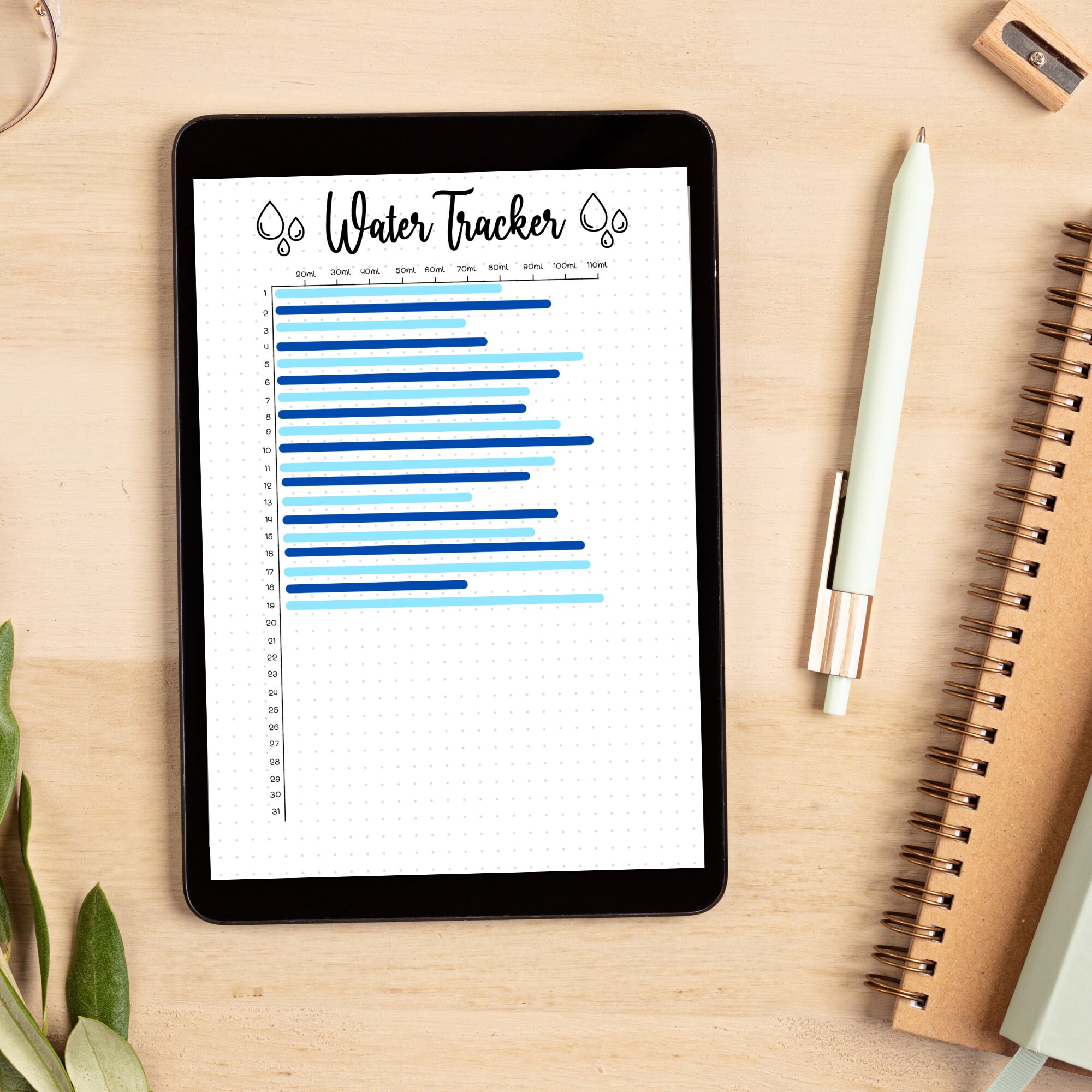 Water Tracker Bullet Journal A5 Printable Page Monthly Water Log Daily ...