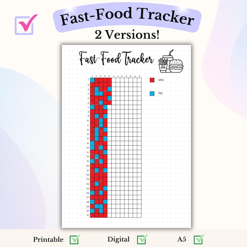 Fast Food Tracker Bullet Journal Printable Fast Food Log Health Tracker ...