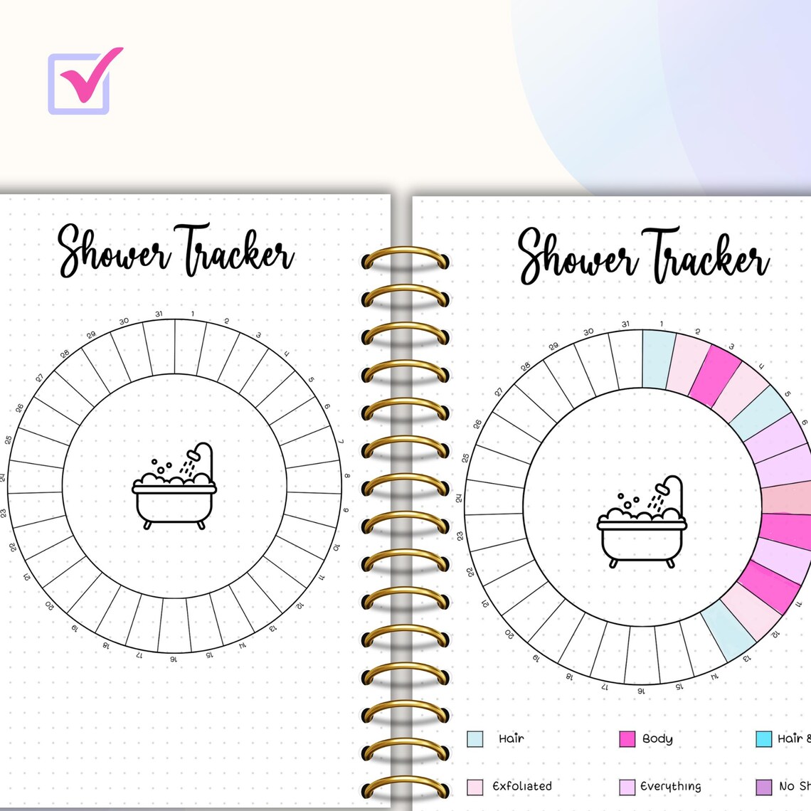 Shower Tracker Habit Wheel A5 Bullet Journal Page Digital Monthly ...