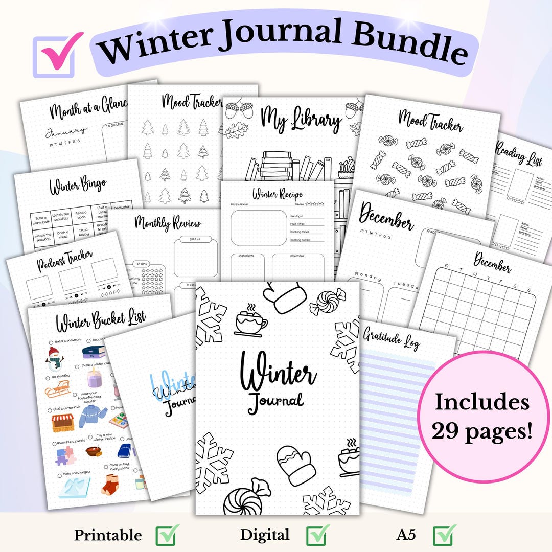 Winter Bullet Journal Bundle 29 Pages Cozy Winter Bundle Bullet Journal ...