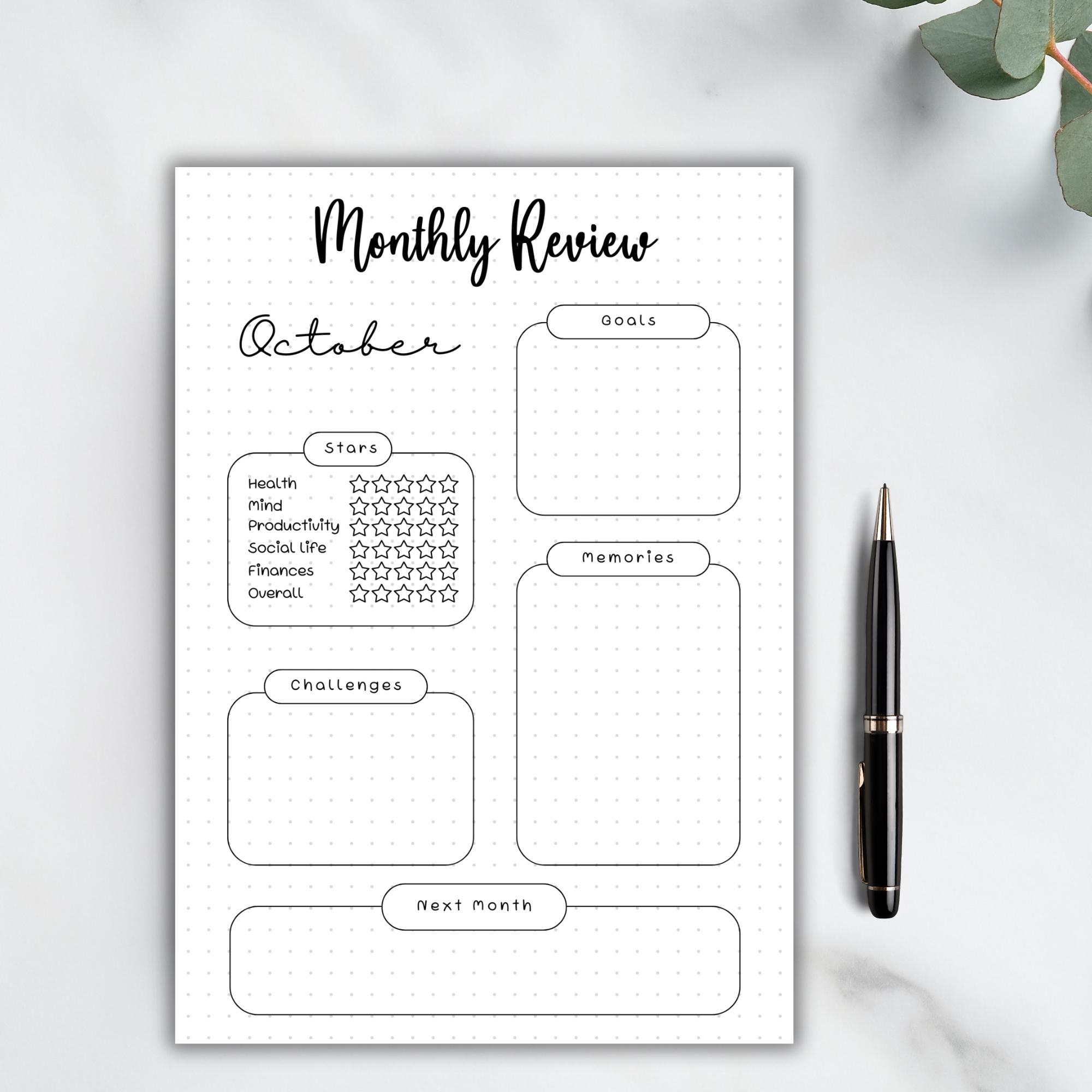 Monthly Review Bullet Journal Page Monthly Planner Journal Printable ...