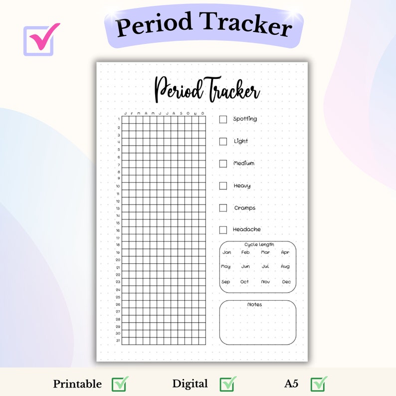 Period Tracker Bullet Journal Page Cycle Tracker Menstruation Log ...