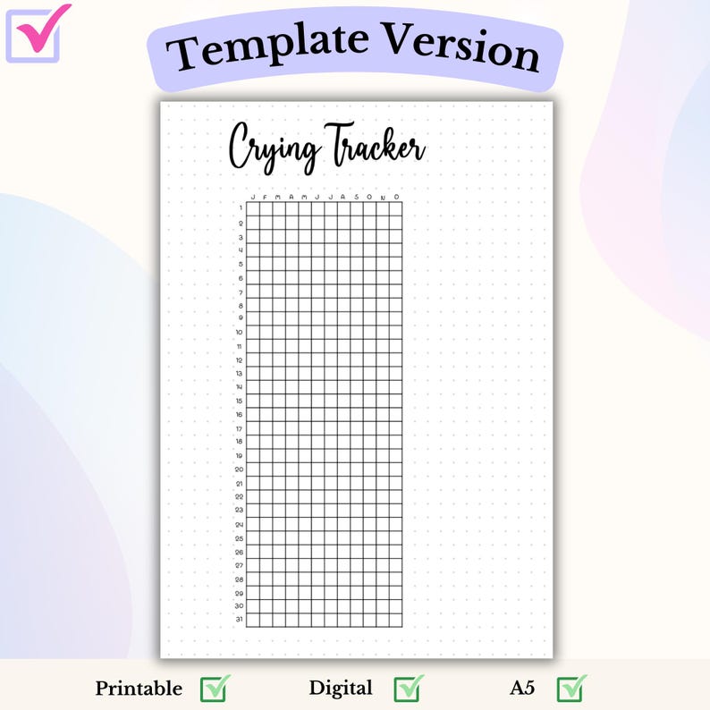 Crying Tracker Bullet Journal Printable PDF Crying Log Mood Tracker ...