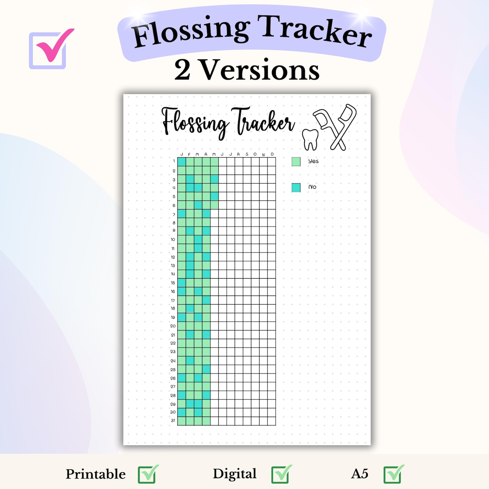 Flossing Tracker Bullet Journal Teeth Health Tracker Flossing Log ...
