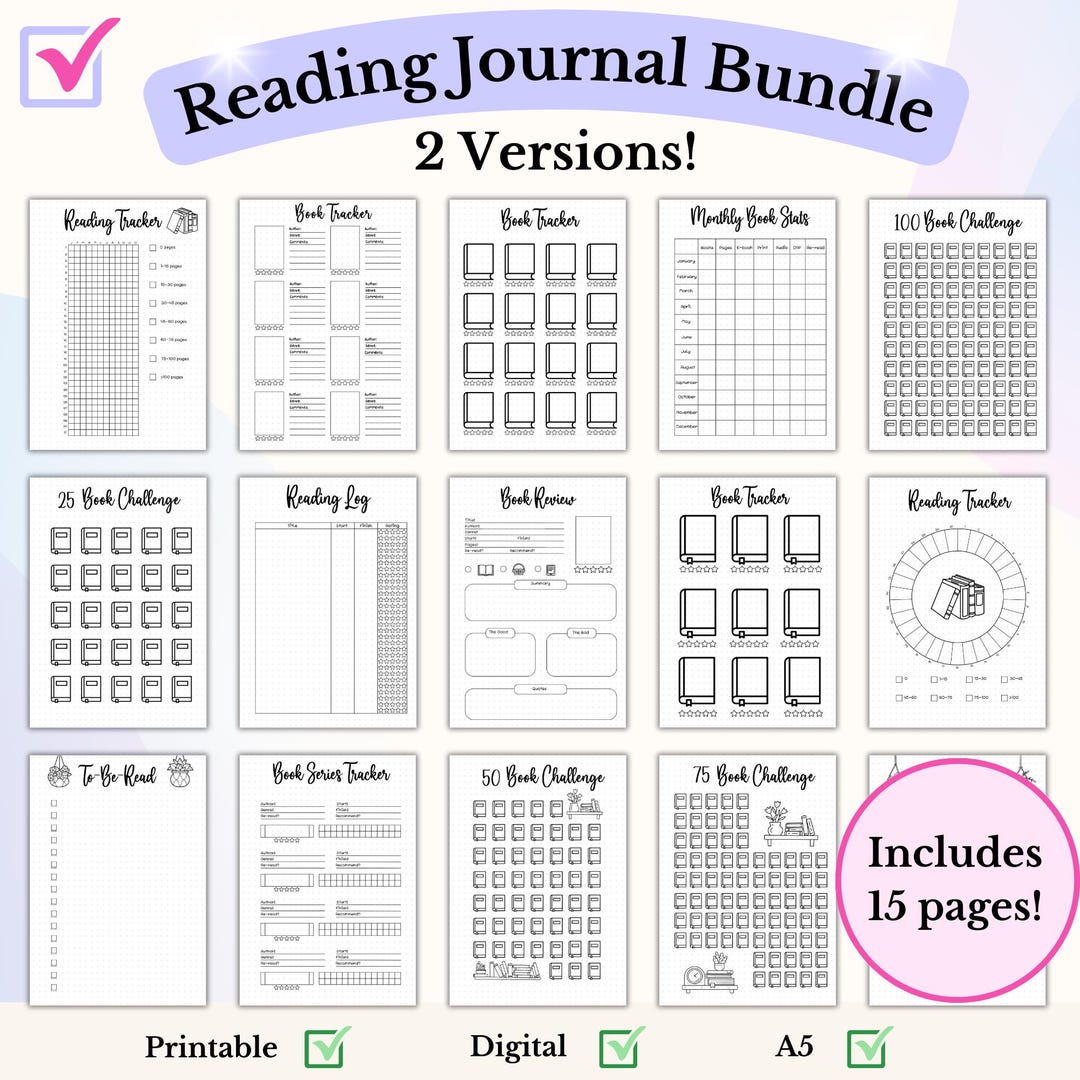Reading Bullet Journal Bundle Book Tracker Bundle Printable Book Bujo ...