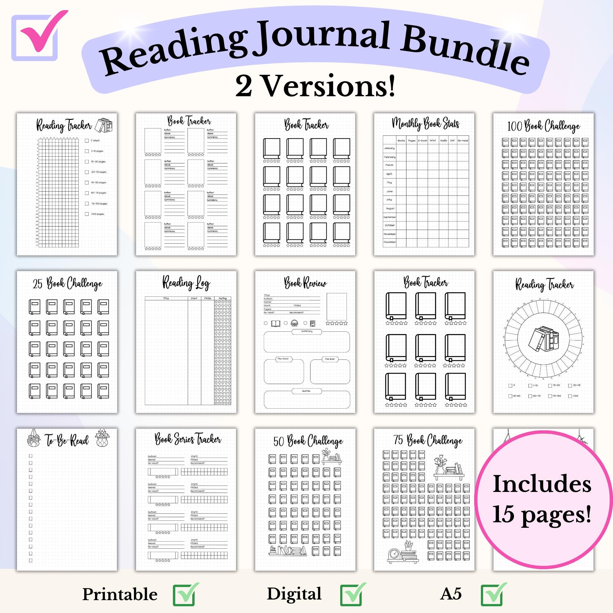 Reading Bullet Journal Bundle Book Tracker Bundle Printable Book Bujo ...