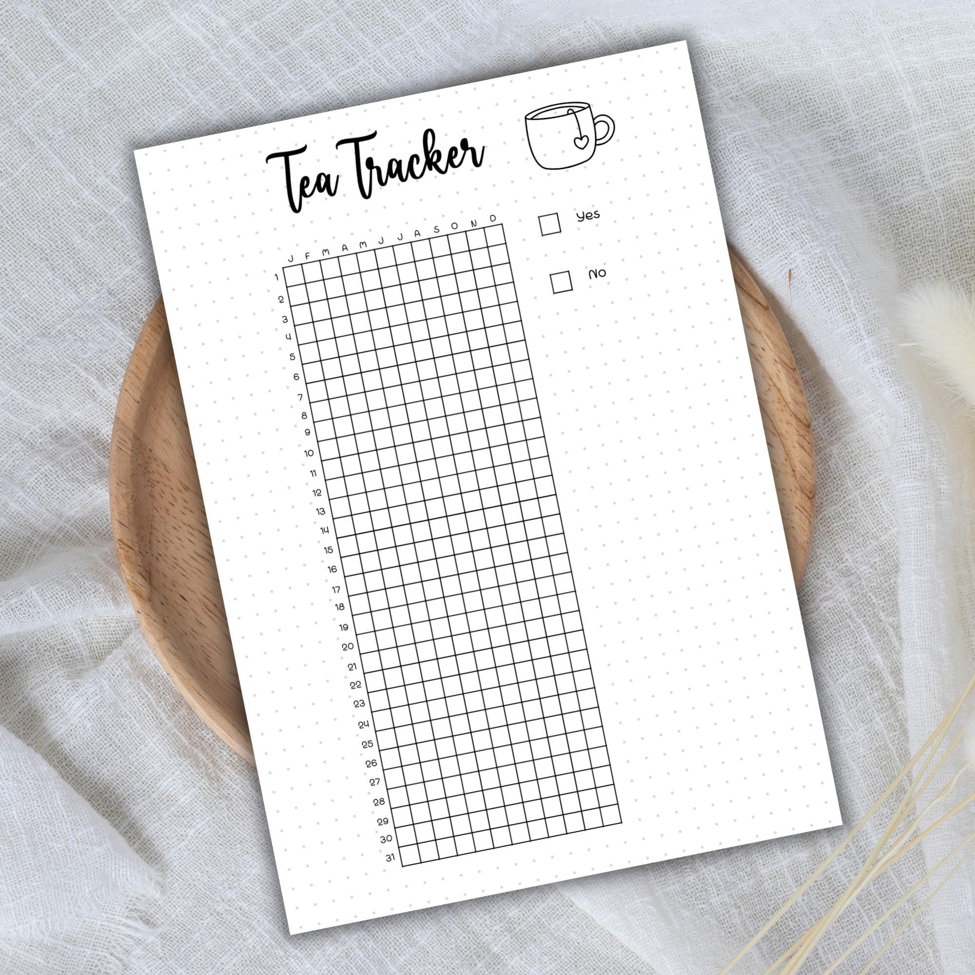 Tea Tracker Bullet Journal Printable Page Yearly Tea Log Daily Caffeine ...