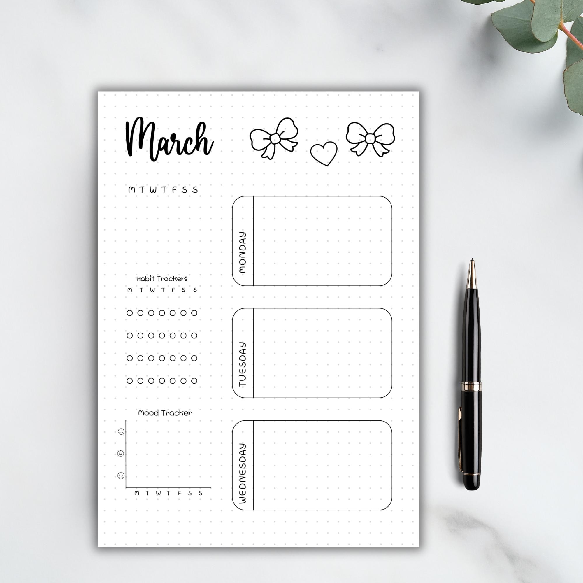 Weekly Spread Bullet Journal Page A5 Printable Digital Planner Undated ...