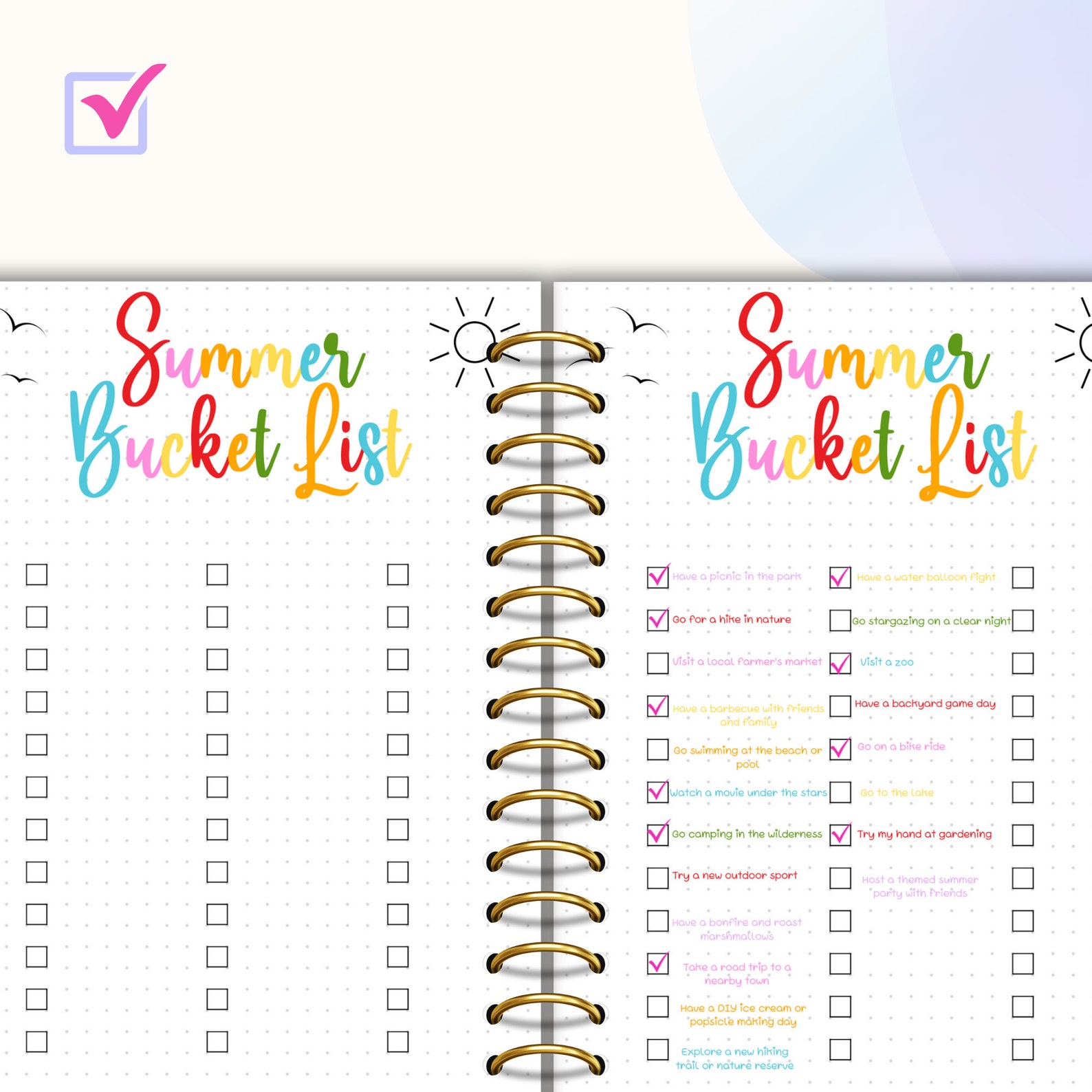 Summer Bucket List Bullet Journal Page A5 PDF Printable Bucket List ...