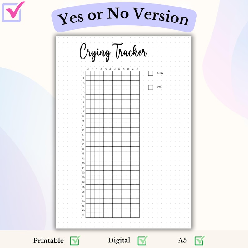Crying Tracker Bullet Journal Printable PDF Crying Log Mood Tracker ...