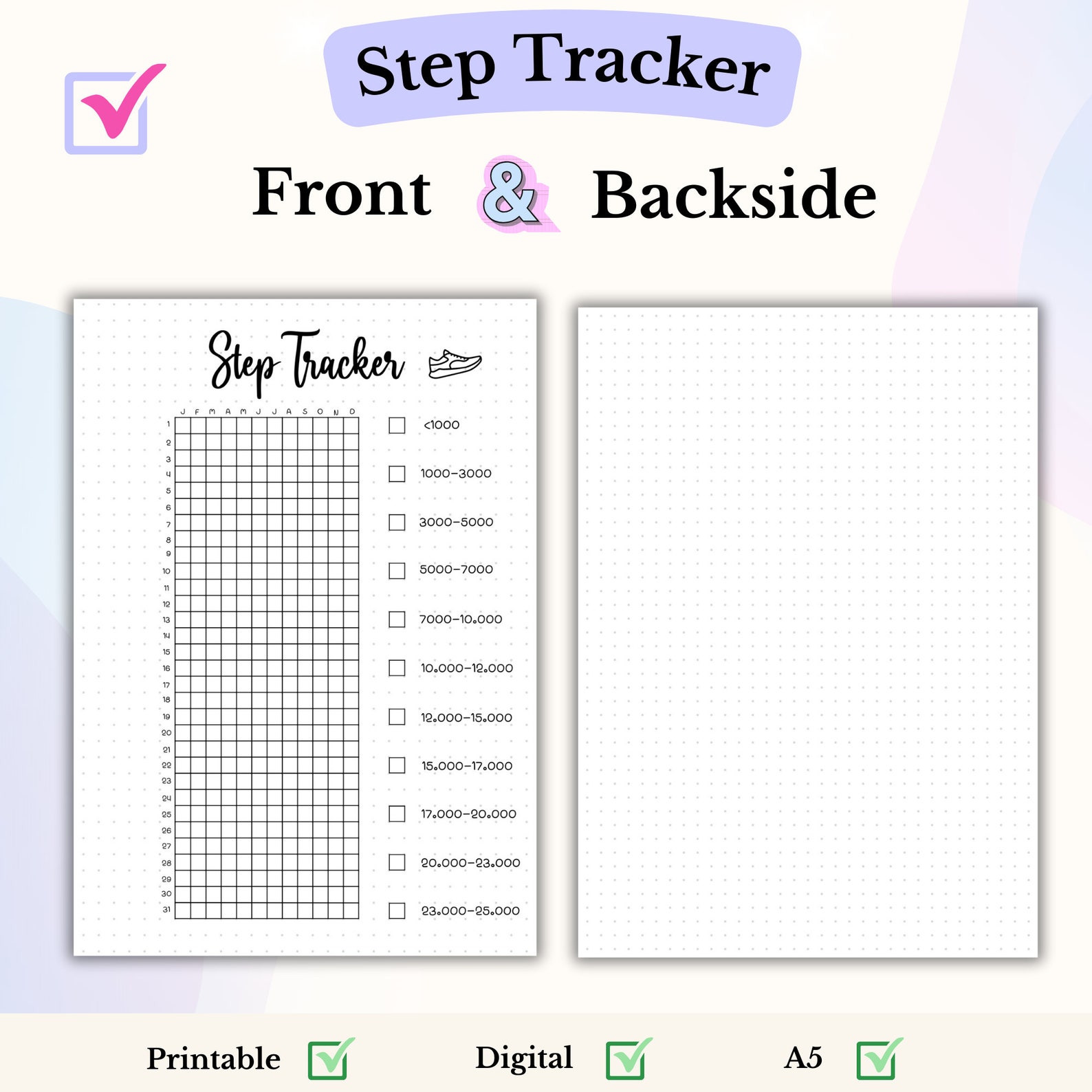Step Tracker Bullet Journal PDF Steps Log Workout Tracker Health ...
