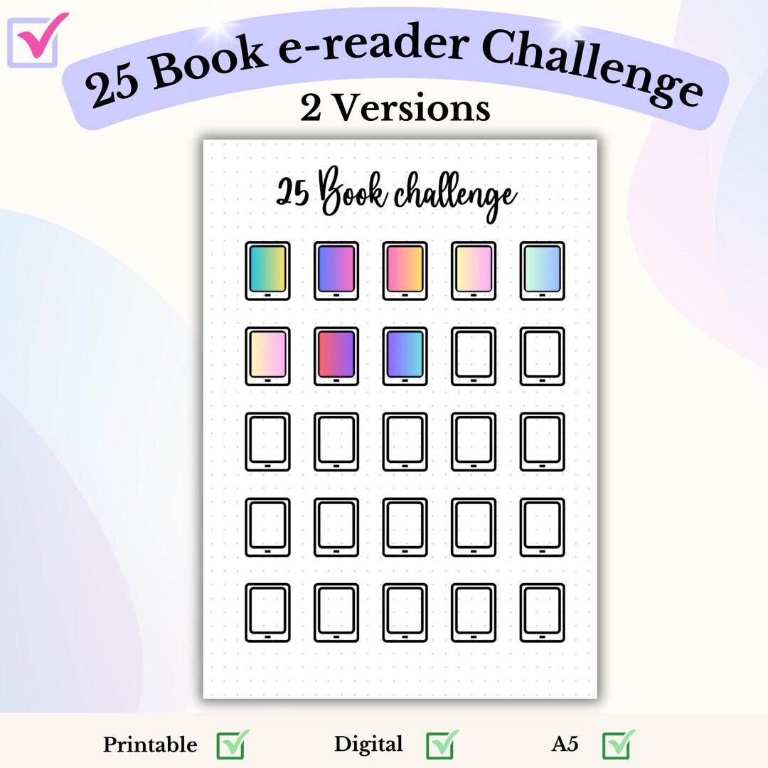 25 Book E-reader Challenge Bullet Journal Printable Reading Log Reading ...