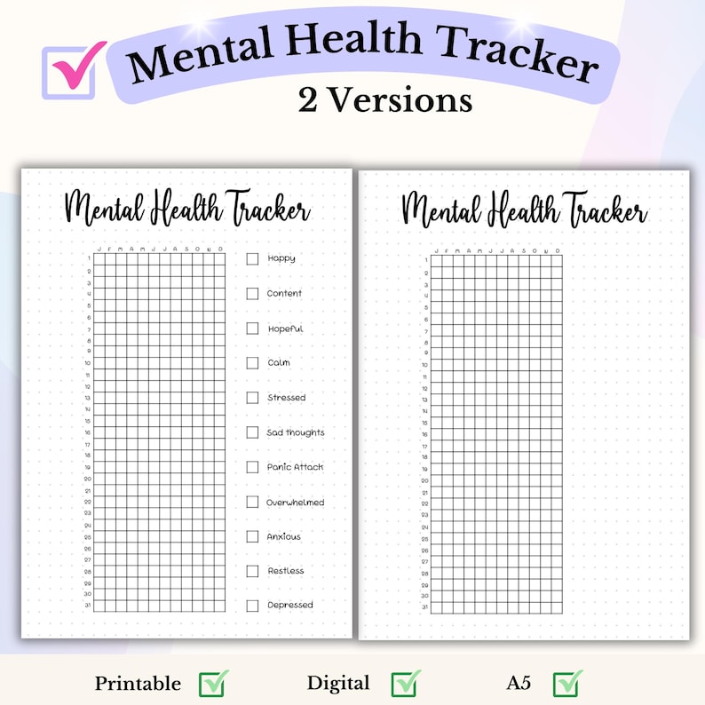 Mental Health Tracker Bullet Journal Printable Symptoms Tracker Anxiety ...