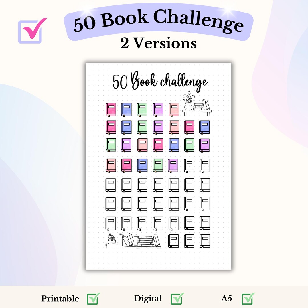 50 Book Challenge Bullet Journal Printable Reading Log Reading Tracker ...