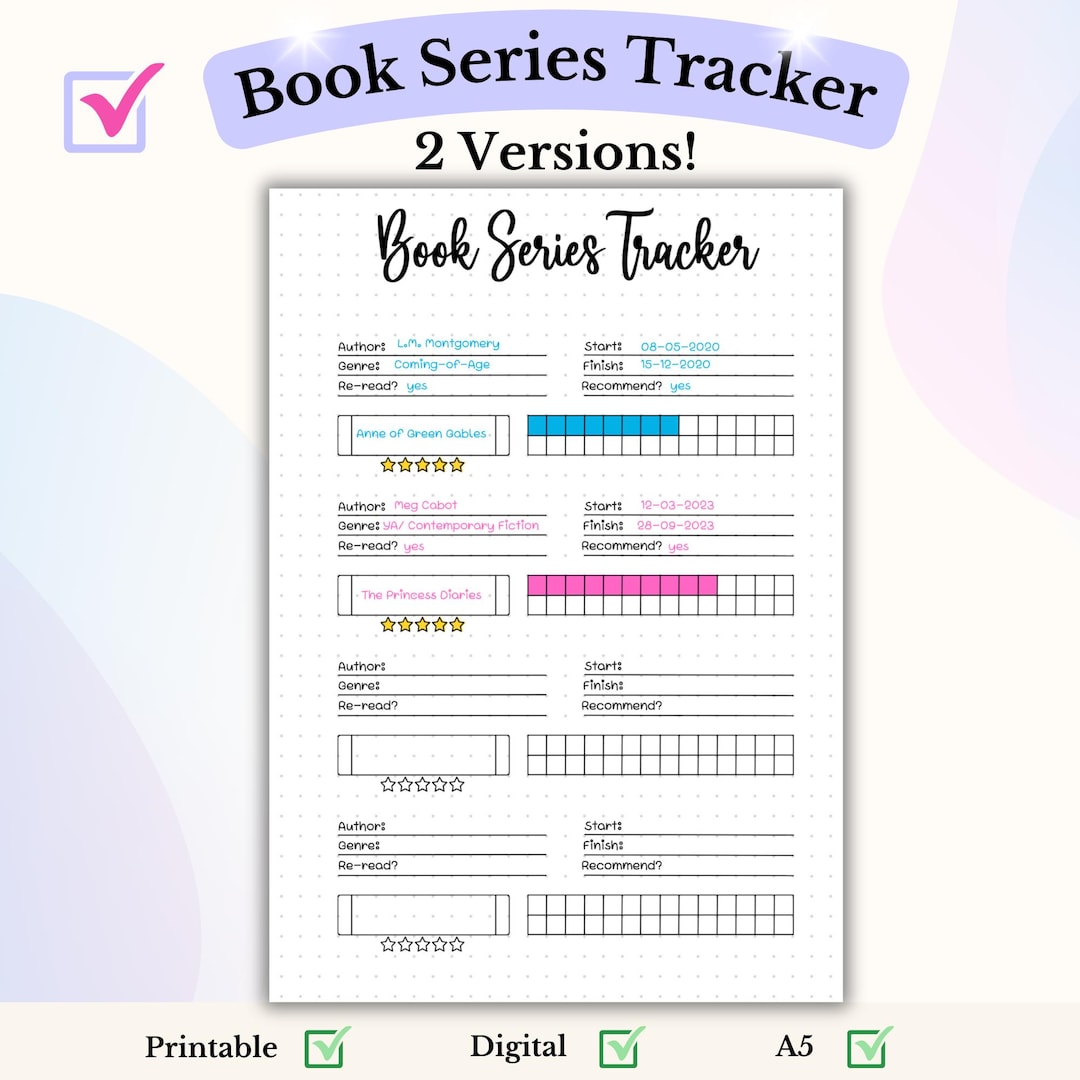 Book Series Tracker Bullet Journal Printable Book Tracker Printable ...