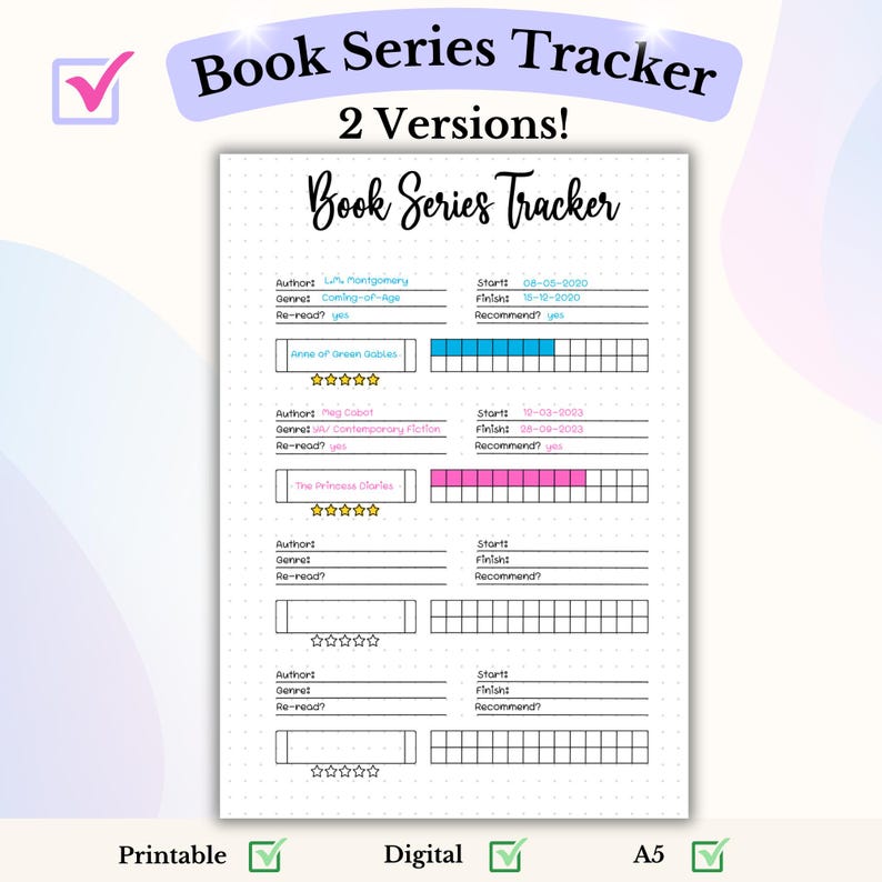 Book Series Tracker Bullet Journal Printable Book Tracker Printable ...