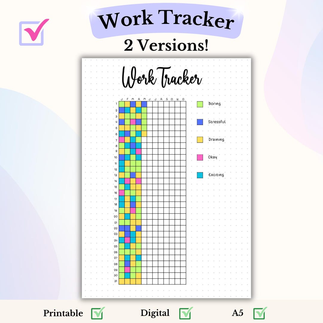 Work Tracker Yearly Bullet Journal PDF Work Log Mental Health Tracker ...