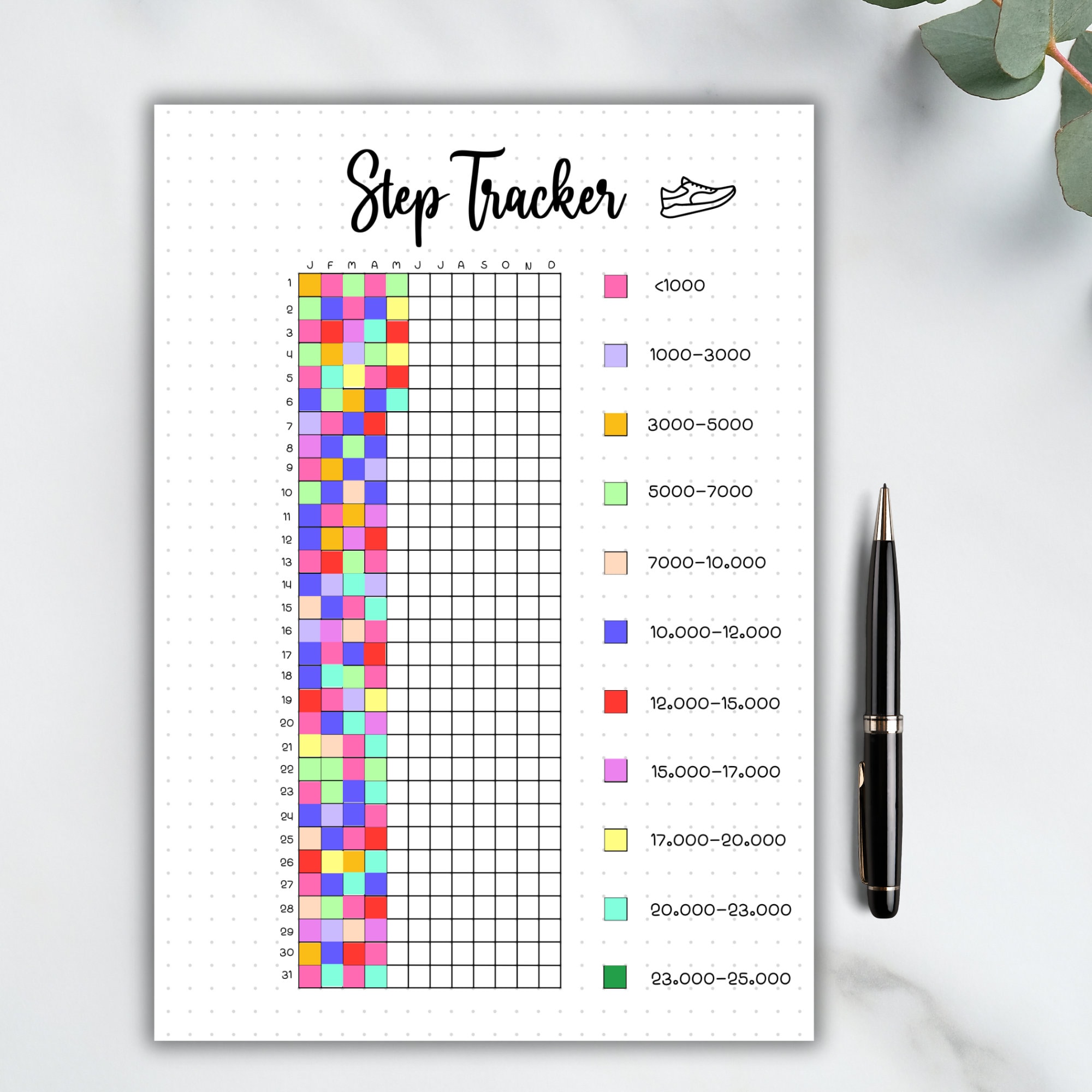 Step Tracker Bullet Journal PDF Steps Log Workout Tracker Health ...