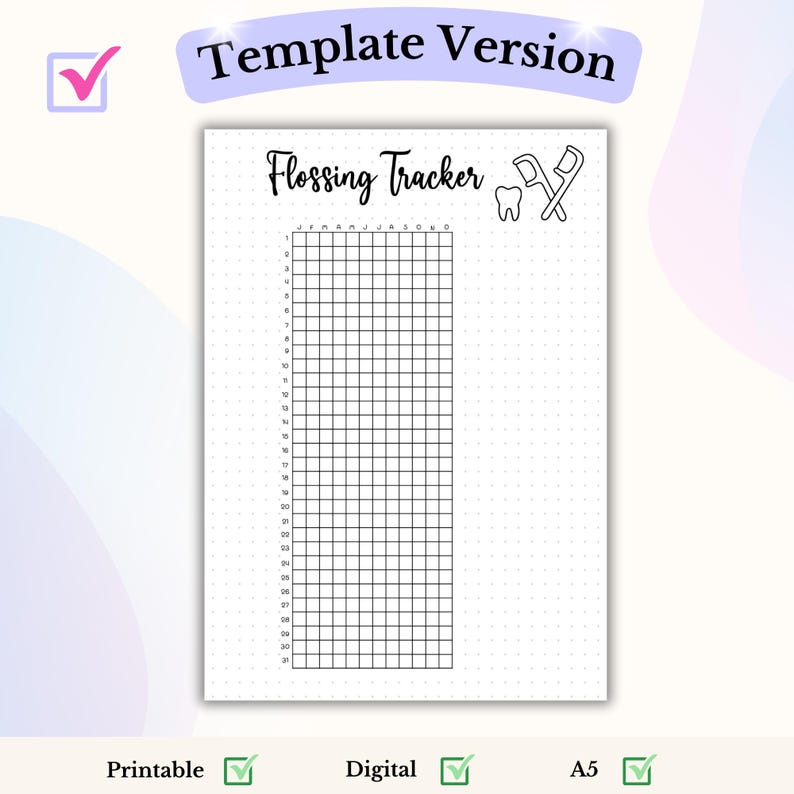 Flossing Tracker Bullet Journal Teeth Health Tracker Flossing Log ...