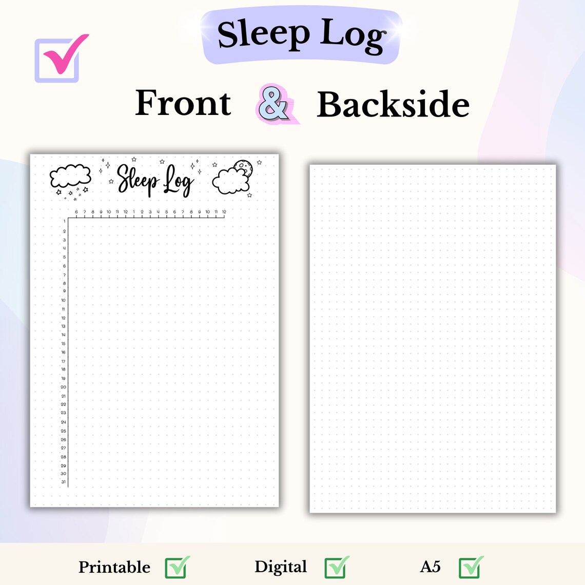 Sleep Log Bullet Journal PDF Printable Sleep Tracker Sleep Log Template ...