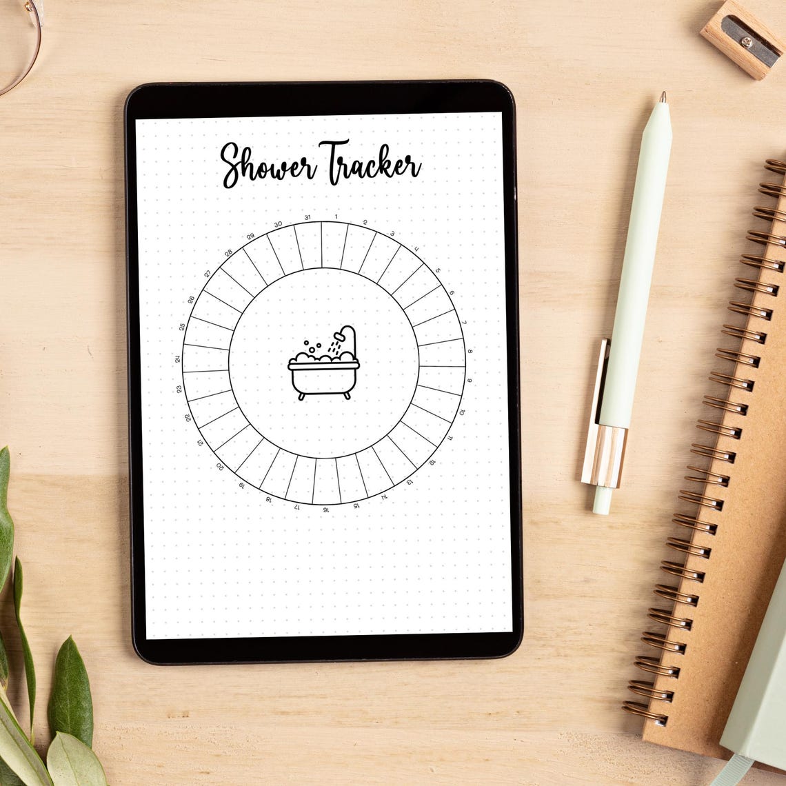 Shower Tracker Habit Wheel A5 Bullet Journal Page Digital Monthly ...